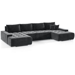 Fun Moebel - Wohnlandschaft Sofa mit Schlaffunktion vogar Stoff Monolith Grafit