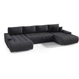 Fun Moebel - Wohnlandschaft Sofa mit Schlaffunktion vogar Stoff Aston Schwarz