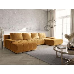 Fun Moebel - Wohnlandschaft Sofa mit Schlaffunktion vogar Stoff Poso Honiggelb