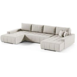 Fun Moebel - Wohnlandschaft Sofa mit Schlaffunktion vogar Stoff Aulla Beige