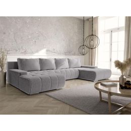 Fun Moebel - Wohnlandschaft Sofa mit Schlaffunktion vogar Stoff Poso Hellgrau