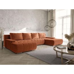 Fun Moebel - Wohnlandschaft Sofa mit Schlaffunktion vogar Stoff Poso Rostbraun