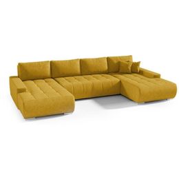 Fun Moebel - Wohnlandschaft Sofa mit Schlaffunktion vogar Stoff Aston Gelb