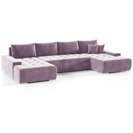 Fun Moebel - Wohnlandschaft Sofa mit Schlaffunktion vogar Stoff Monolith Lila