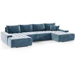 Fun Moebel - Wohnlandschaft Sofa mit Schlaffunktion vogar Stoff Monolith Graublau