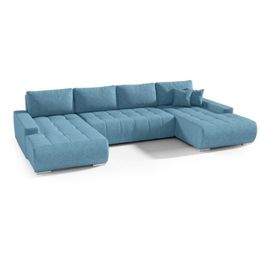 Fun Moebel - Wohnlandschaft Sofa mit Schlaffunktion vogar Stoff Aston Lichtblau