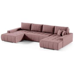 Fun Moebel - Wohnlandschaft Sofa mit Schlaffunktion vogar Stoff Aulla Altrosa