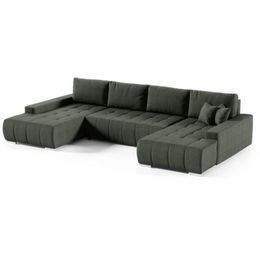 Fun Moebel - Wohnlandschaft Sofa mit Schlaffunktion vogar Stoff Aulla Tannengrün