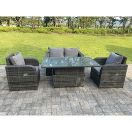 Fimous - Lounge Rattan Gartenmöbel Set Steigender Verstellbarer Anhebender Esstisch Sets Gartensofa Sitzgruppe Liegestühle 4 Sitzer Dunkelgrau