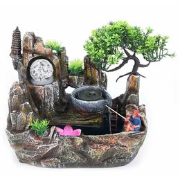 Senderpick - Zimmerbrunnen Springbrunnen Wasserspiel Garten Brunnen Beleuchtung Zerstäubung Tischbrunnen Luftbefeuchter Ornament Tischbrunnen Harz