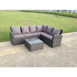 Hohe Rückseite dunkelgrau Gemischte Gartenmöbel Ecke Rattan Sofa Set quadratischer Couchtisch rechte Option - Fimous