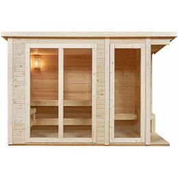 Artsauna - Outdoor Sauna Varberg mit Ofen & Zubehör - Fichtenholz Gartensauna - komplett Set Outdoorsauna Garten - 320 x 180 cm - 4 Personen - 8 kW