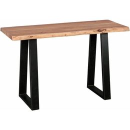 FineBuy - Massiver Konsolentisch gaya 120 x 45 cm Akazie Massiv Holz Baumkante mit Metallbeinen, Schmaler Design Schreibtisch Baumstamm,