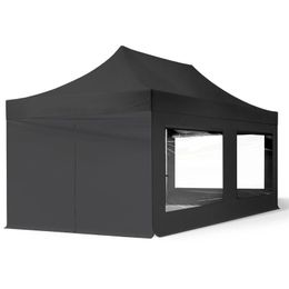 3x6 m Faltpavillon, economy Stahl 30mm, Seitenteile mit Panoramafenstern, schwarz - schwarz