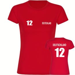 multifanshop Damen T-Shirt - Deutschland - Trikot Nummer 12 - Druck weiß - Frauen