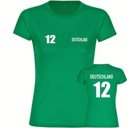 multifanshop Damen T-Shirt - Deutschland - Trikot Nummer 12 - Druck weiß - Frauen