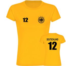 multifanshop Damen T-Shirt - Deutschland - Adler Retro Trikot 12 - Druck schwarz - Frauen