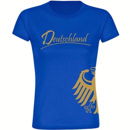 multifanshop Damen T-Shirt - Deutschland - Adler seitlich Gold - Druck gold metallic - Frauen