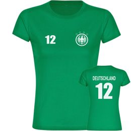 multifanshop Damen T-Shirt - Deutschland - Adler Retro Trikot 12 - Druck weiß - Frauen