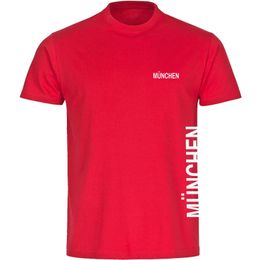 multifanshop Kinder T-Shirt - München rot - Brust & Seite - Druck weiß - Kind