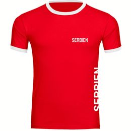 multifanshop® Kontrast T-Shirt - Serbien - Brust & Seite - Druck weiß