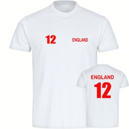 multifanshop® Herren T-Shirt - England - Trikot 12 - Druck rot