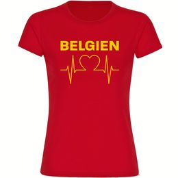 multifanshop Damen T-Shirt - Belgien - Herzschlag - Druck gelb - Frauen