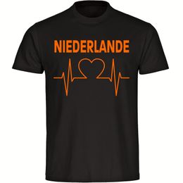 multifanshop® Herren T-Shirt - Niederlande - Herzschlag - Druck orange