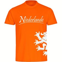 multifanshop® Herren T-Shirt - Niederlande - Löwe seitlich - Druck weiß