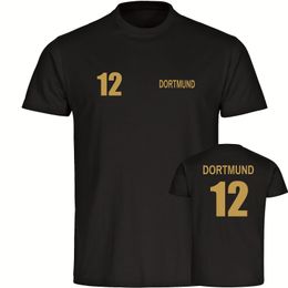 multifanshop Kinder T-Shirt - Dortmund - Trikot Nummer 12 gold - Druck gold metallic - Kind