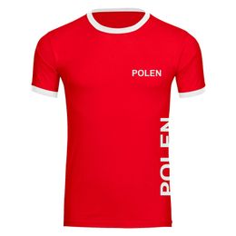 multifanshop® Kontrast T-Shirt - Polen - Brust & Seite - Druck weiß