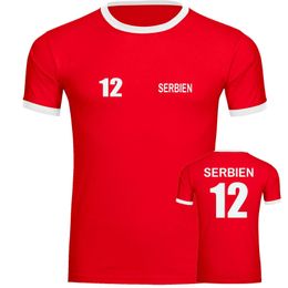 multifanshop® Kontrast T-Shirt - Serbien - Trikot 12 - Druck weiß