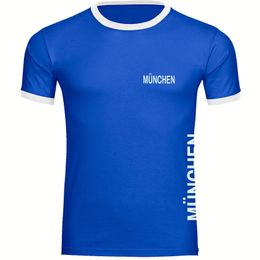 multifanshop® Kontrast T-Shirt - München blau - Brust & Seite - Druck weiß