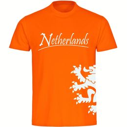 multifanshop® Herren T-Shirt - Netherlands - Löwe seitlich - Druck weiß