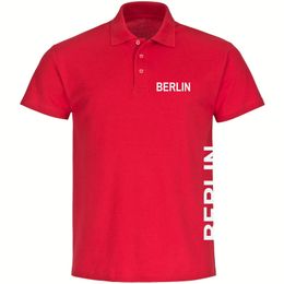 multifanshop® Poloshirt - Berlin rot - Brust & Seite - Druck weiß