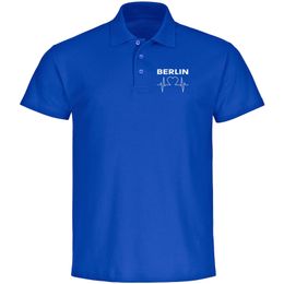 multifanshop Poloshirt - Berlin blau - Herzschlag - Druck weiß - Polo