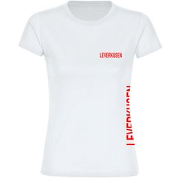 multifanshop Damen T-Shirt - Leverkusen - Brust & Seite - Druck rot - Frauen