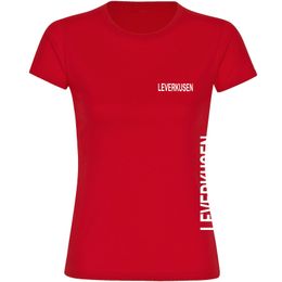 multifanshop Damen T-Shirt - Leverkusen - Brust & Seite - Druck weiß - Frauen