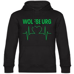 multifanshop® Kapuzen Sweatshirt - Wolfsburg - Herzschlag - Druck grün