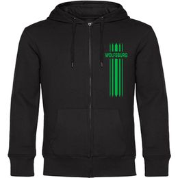 multifanshop® Kapuzen Sweatshirt Jacke - Wolfsburg - Streifen - Druck grün