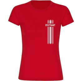 multifanshop Damen T-Shirt - Stuttgart - Streifen - Druck weiß - Frauen