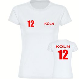 multifanshop Damen T-Shirt - Köln - Trikot Nummer 12 - Druck rot - Frauen