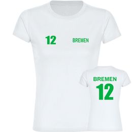 multifanshop Damen T-Shirt - Bremen - Trikot Nummer 12 - Druck grün - Frauen