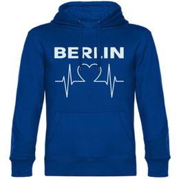 multifanshop® Kapuzen Sweatshirt - Berlin blau - Herzschlag - Druck weiß