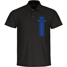 multifanshop® Poloshirt - Berlin blau - Streifen - Druck blau