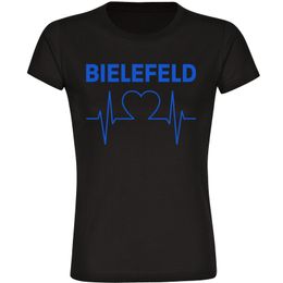 multifanshop Damen T-Shirt - Bielefeld - Herzschlag - Druck blau - Frauen