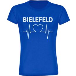 multifanshop Damen T-Shirt - Bielefeld - Herzschlag - Druck weiß - Frauen