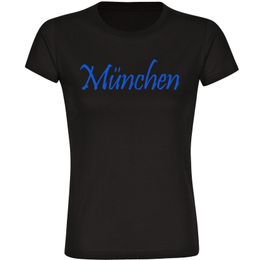 multifanshop Damen T-Shirt - München blau - Schriftzug - Druck blau - Frauen