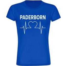 multifanshop Damen T-Shirt - Paderborn - Herzschlag - Druck weiß - Frauen