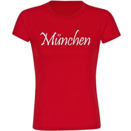 multifanshop Damen T-Shirt - München rot - Schriftzug - Druck weiß - Frauen